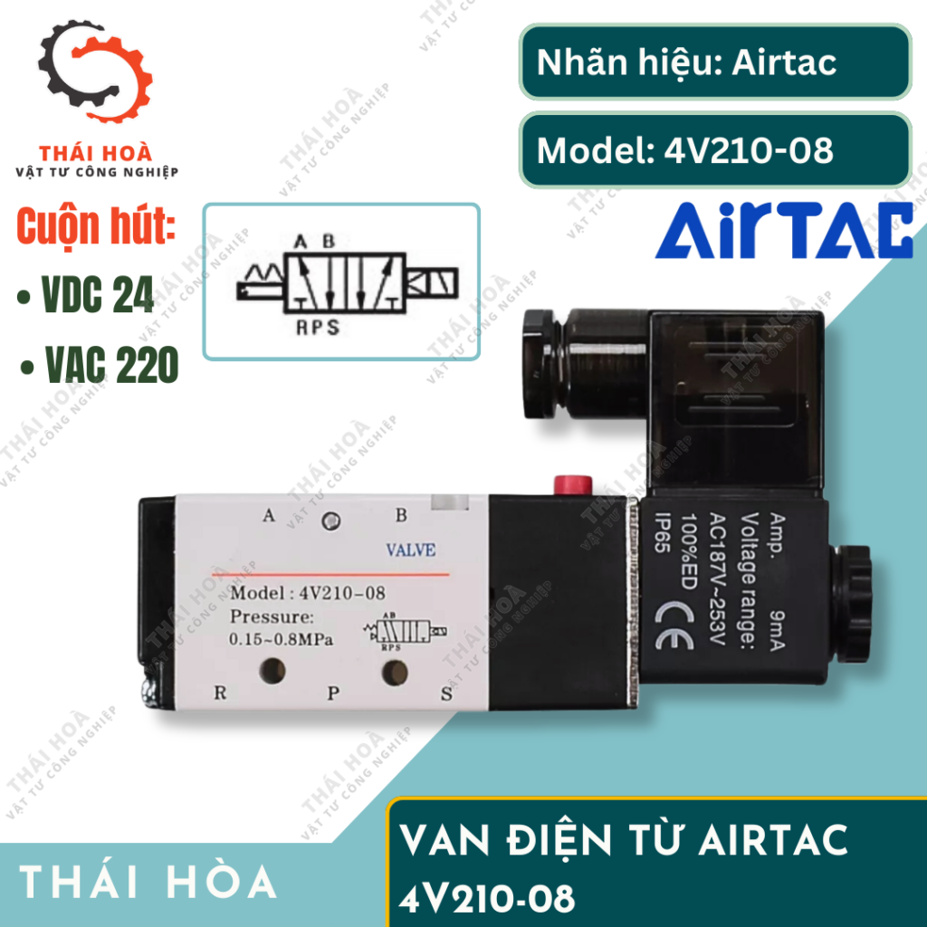 Van Điện Từ Khí Nén Airtac [CHÍNH HÃNG] 4V210-08 (Van Solenoid 5/2) – THÁI HÒA